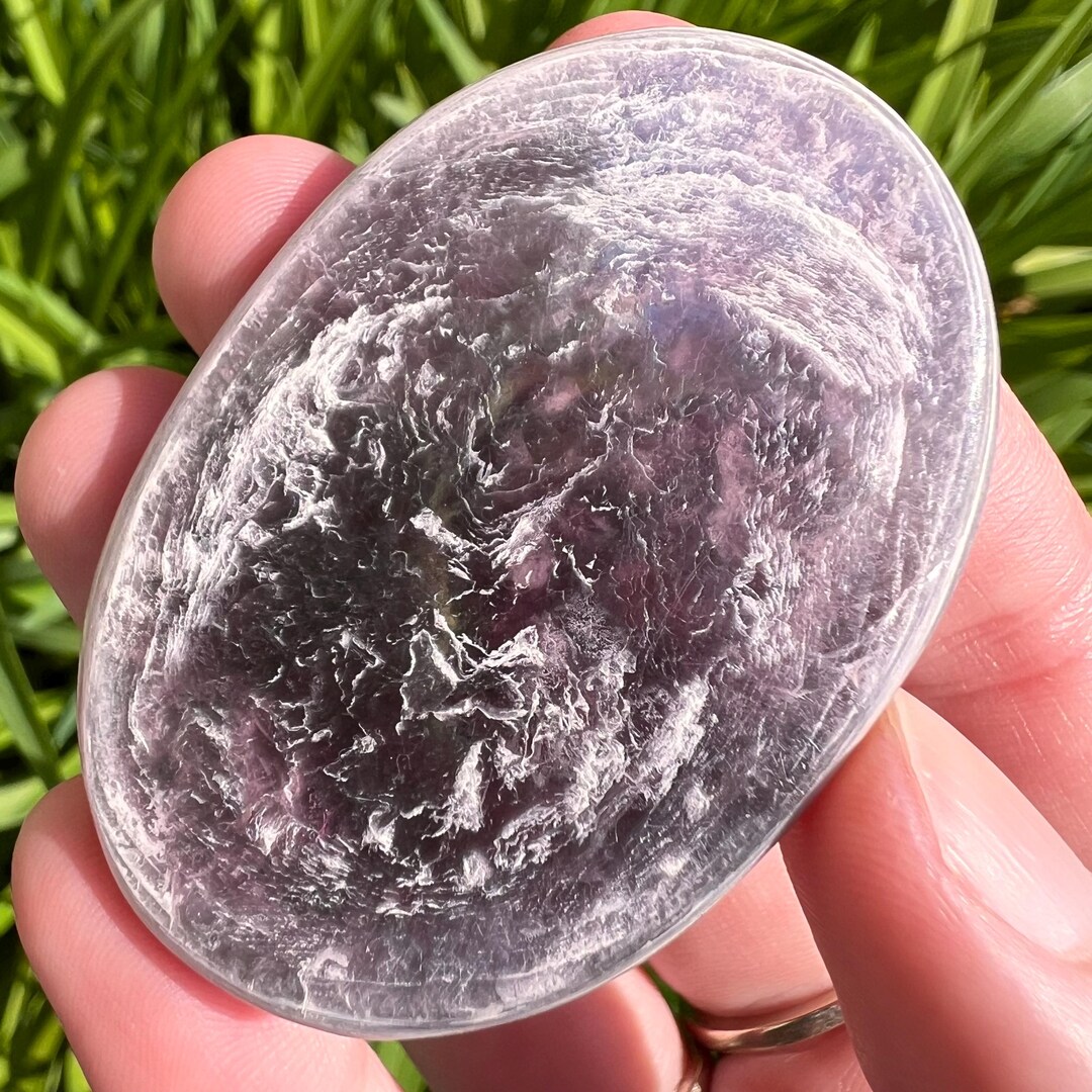 Gem Lepidolite Palm Stone - Purple Mica Flat Palm Stone - Gemmy Lepidolite Crystal - Third Eye ...