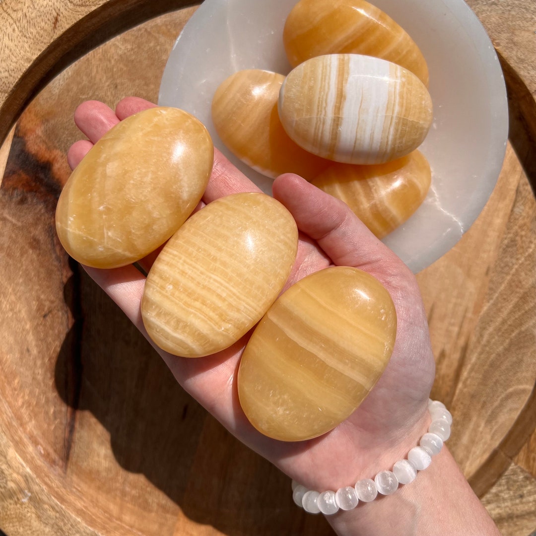 Orange Calcite Palm Stone - Juicy Orange Calcite Crystal Palmstone - Solar Plexus Chakra ...