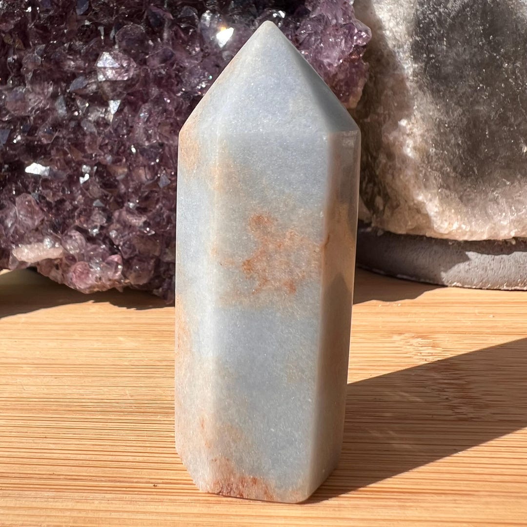 Angelite Tower: Peruvian Crystal Point, Crown Chakra Stone - Etsy