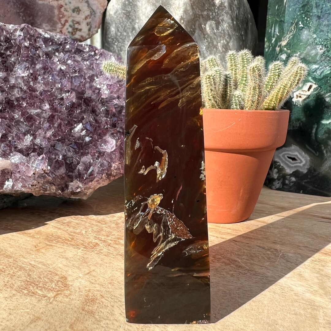 Genuine Amber Tower - Indonesian Amber Point - Sumatran Amber - UV Reactive Amber - Solar Plexus ...