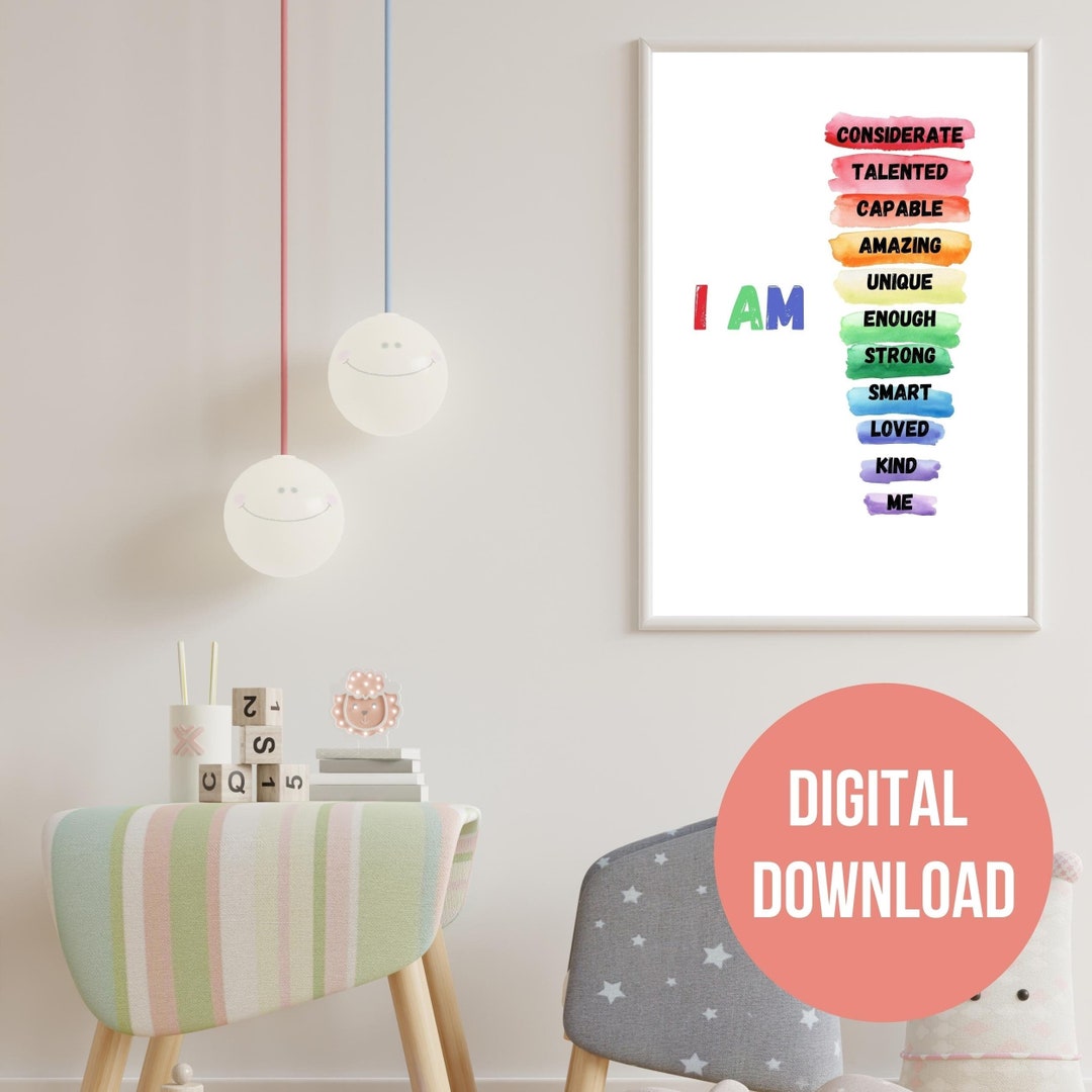 Rainbow Affirmations Printable, Affirmations for Kids, Kids Room Decor ...