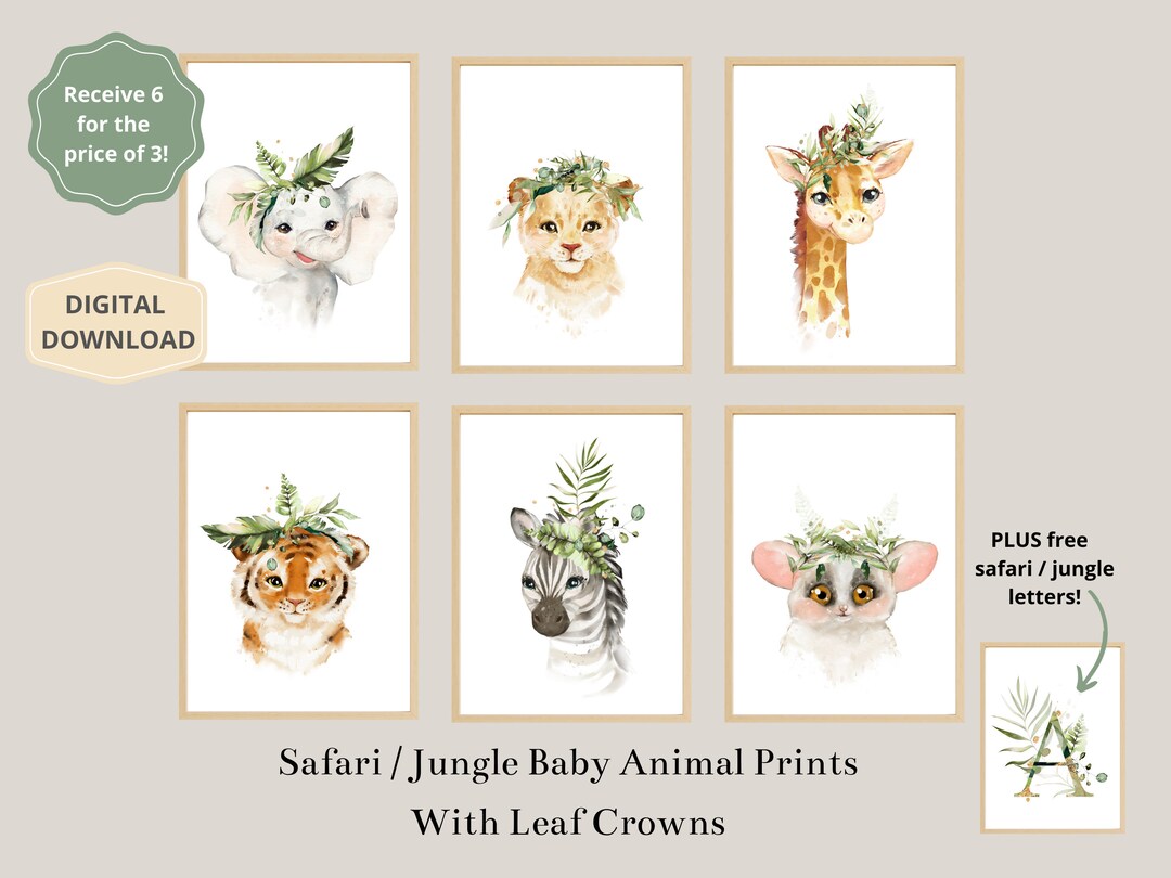 DIGITAL Safari Animal Prints, Jungle Animal Prints, Baby Animal Prints ...
