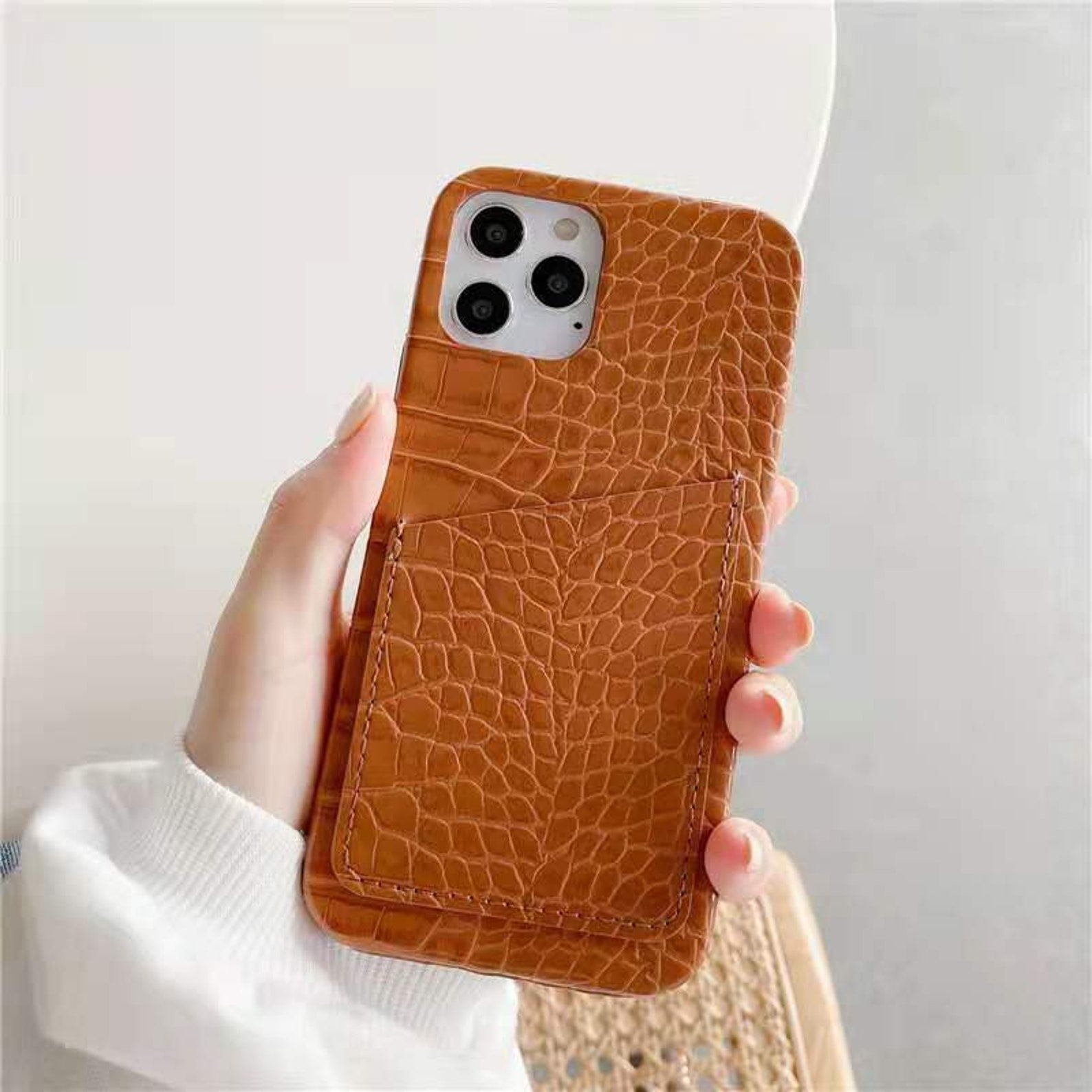 Crocodile Pattern Coffee Color Fashion Case for iPhone 13 Pro iPhone 13 ...