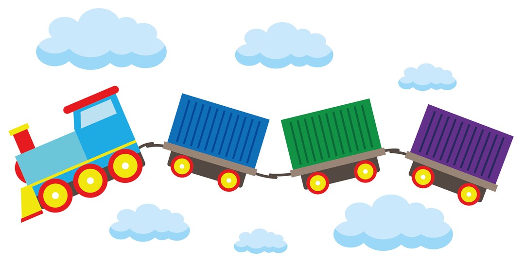 Kid's Toy Train Art Design With Fluffy Clouds Vinyl Wall Decal Old ...