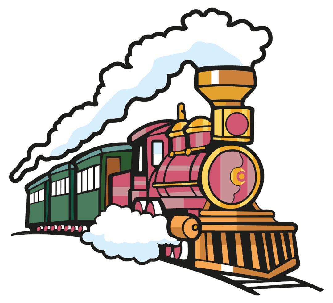 Cartoon Train Design With Smoke Vinyl Wall Decal Colorful Vintage Coal ...