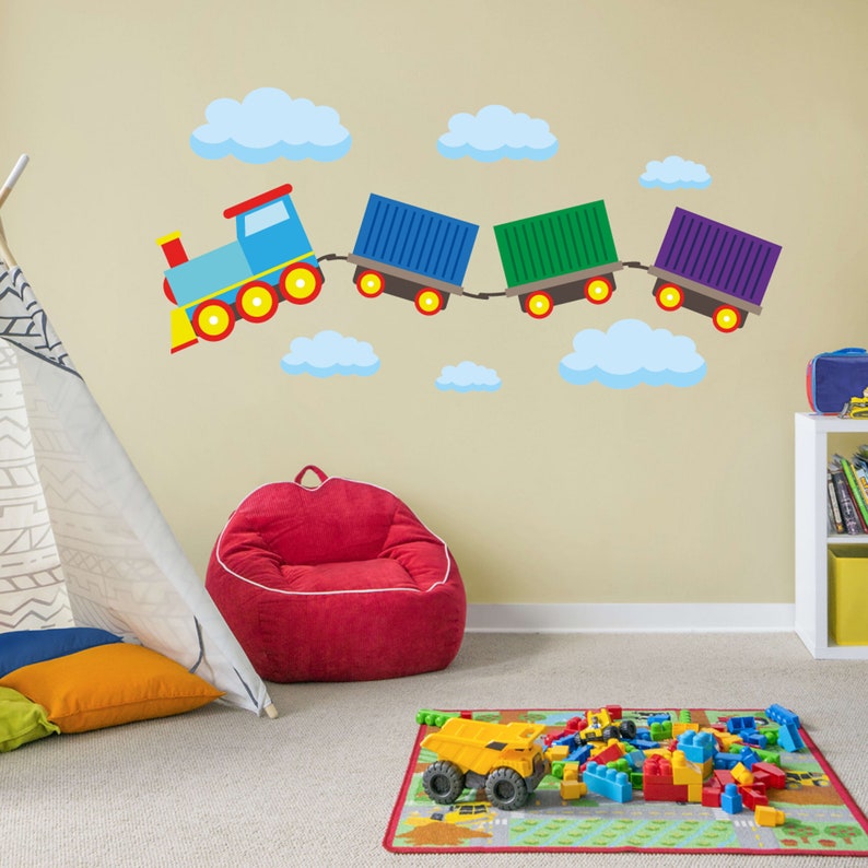 Kid's Toy Train Art Design With Fluffy Clouds Vinyl Wall Decal Old ...