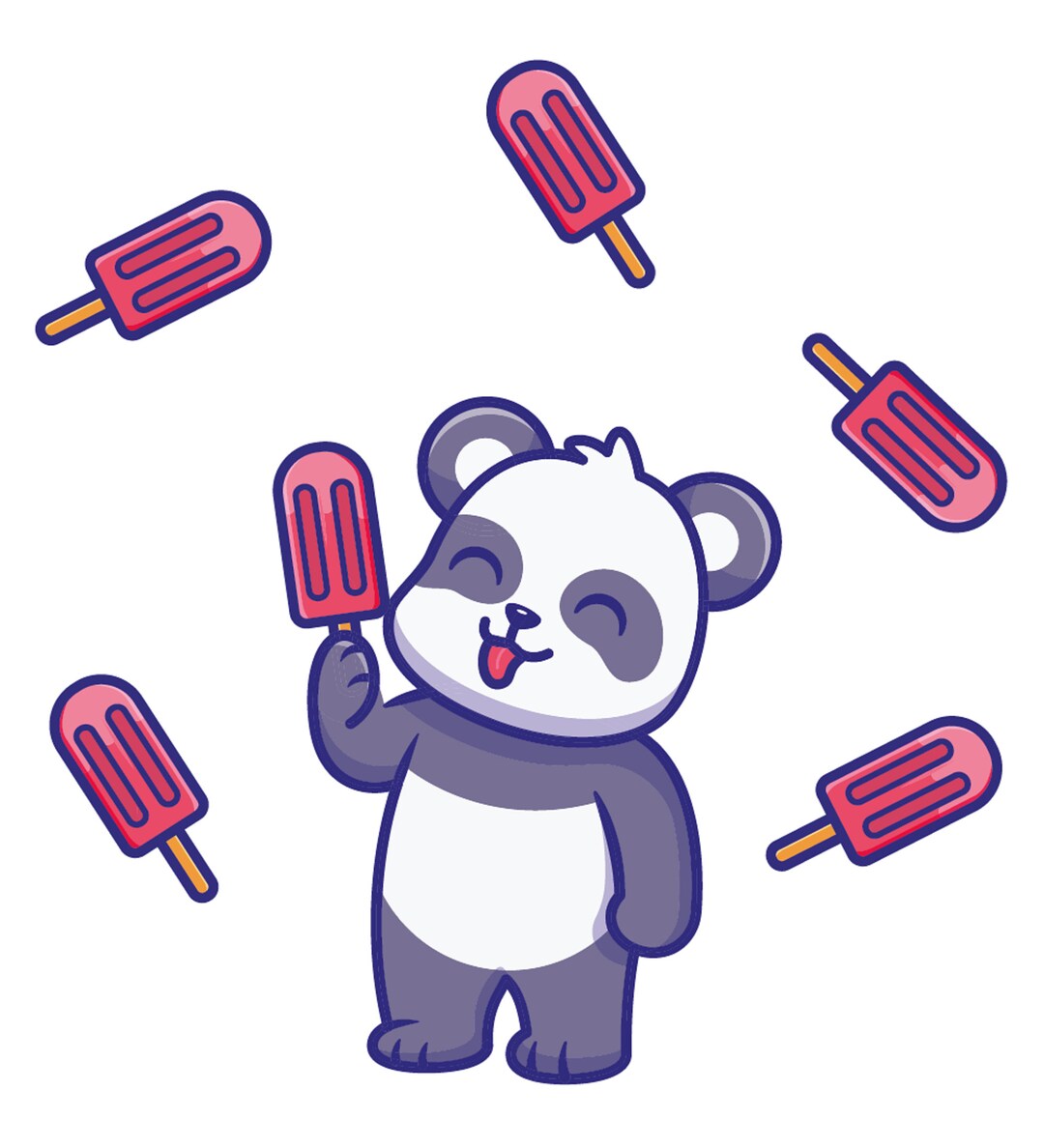 Cute Art Design of a Panda Licking a Popsicle on a Stick Vinyl Wall ...