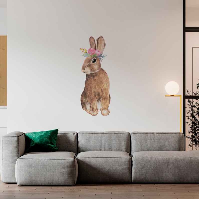 Pretty Rabbit Wearing a Flower Tiara Artwork Vinyl Wall Decal Happy ...