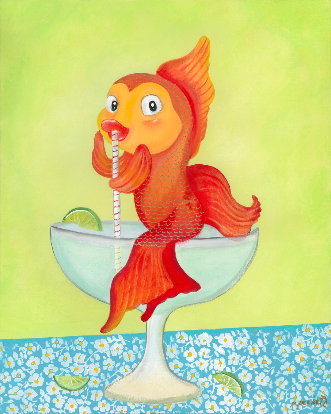 Drunk Like A Fish Whimsical 2 Print Set of Original Art - Fun Colorful ...