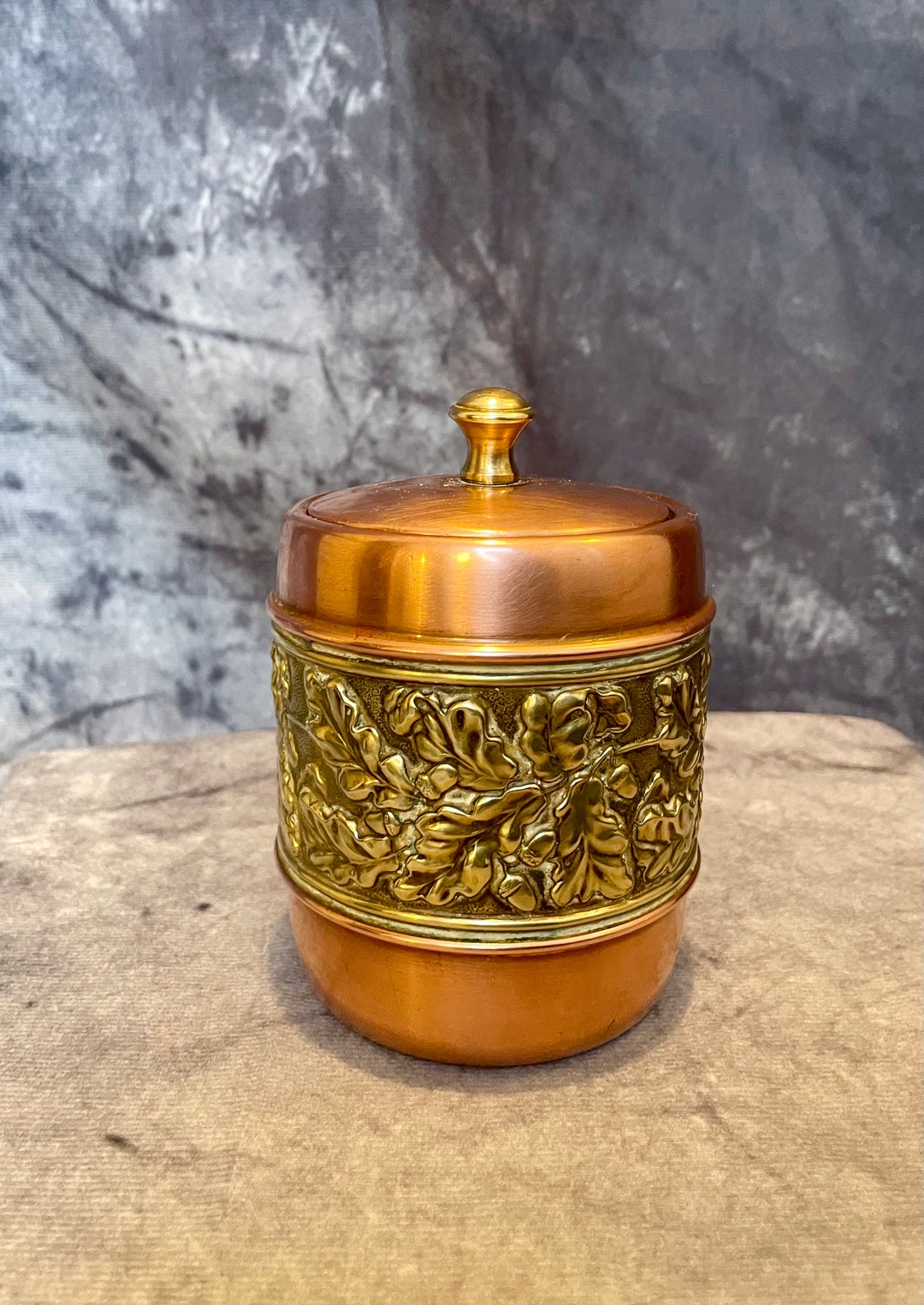 1920s Brass & Copper Linton Tea Caddy Exeptional British Antique Oak ...