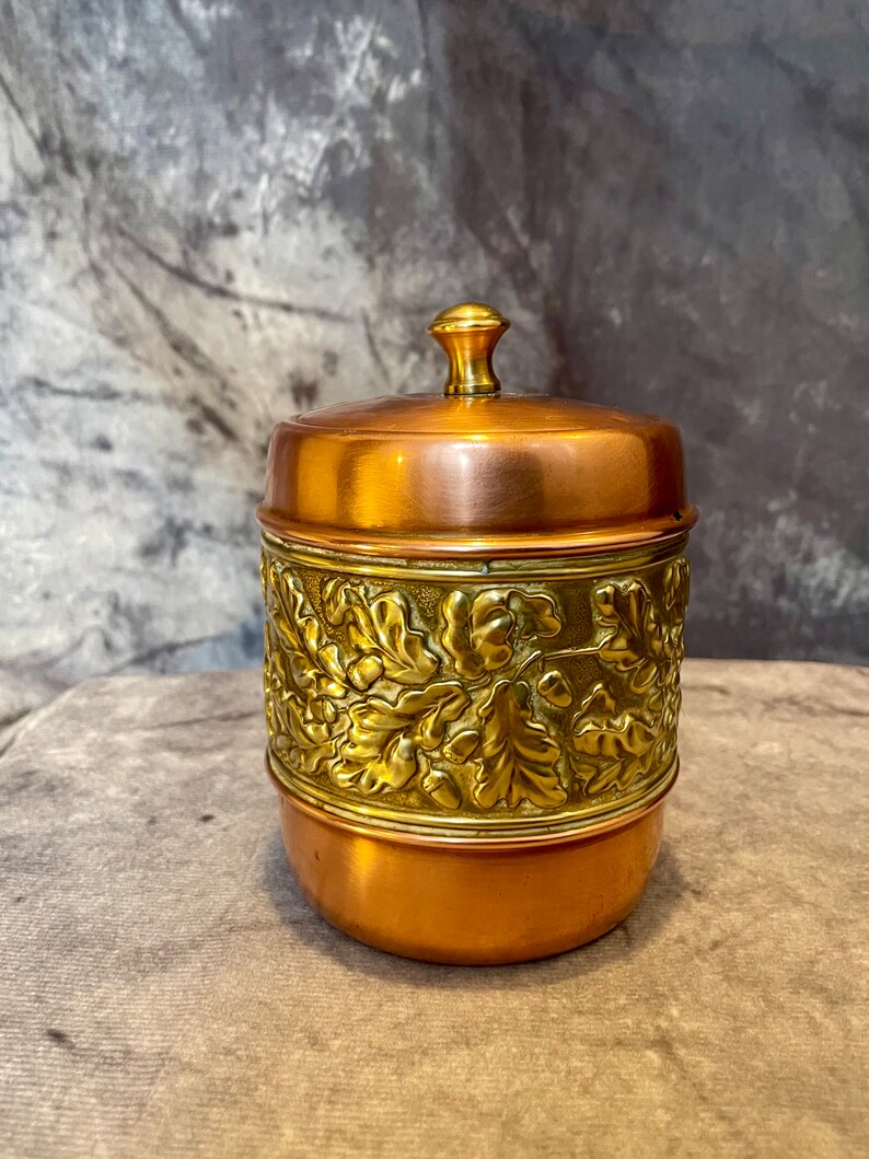 1920s Brass & Copper Linton Tea Caddy Exeptional British Antique Oak ...