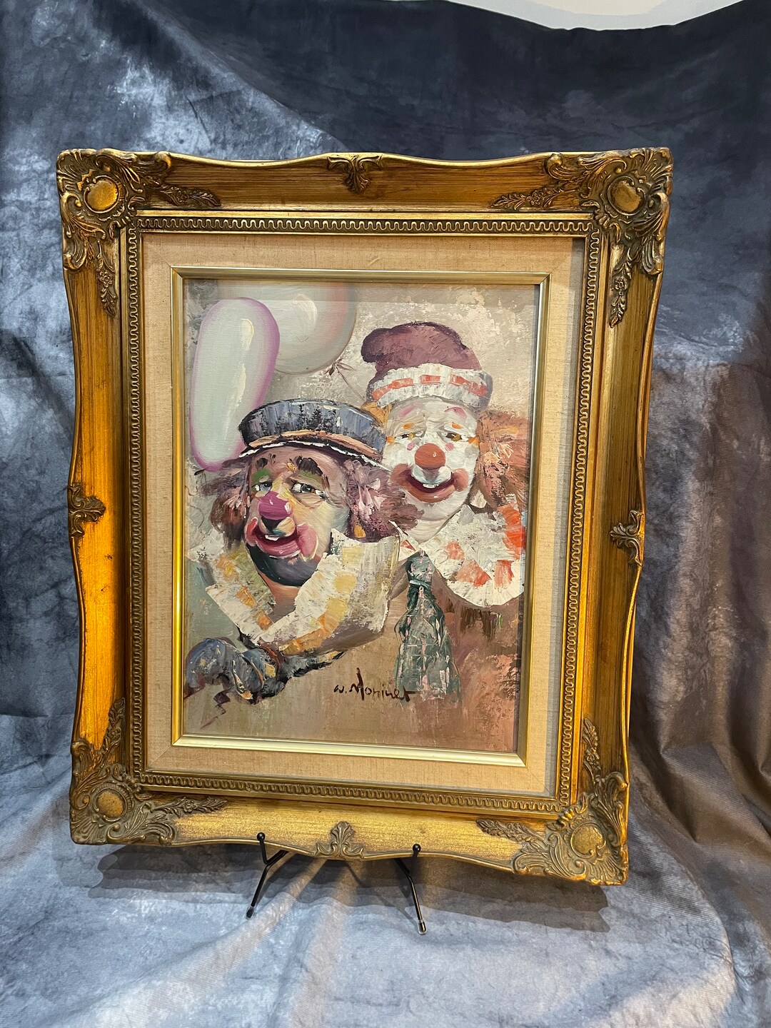 William Moninet Clowns Oil Painting: Signed, Gold Leaf Frame - Etsy