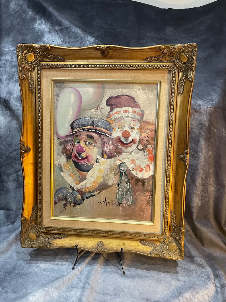 William Moninet Clowns Oil Painting: Signed, Golden Antique Frame - Etsy