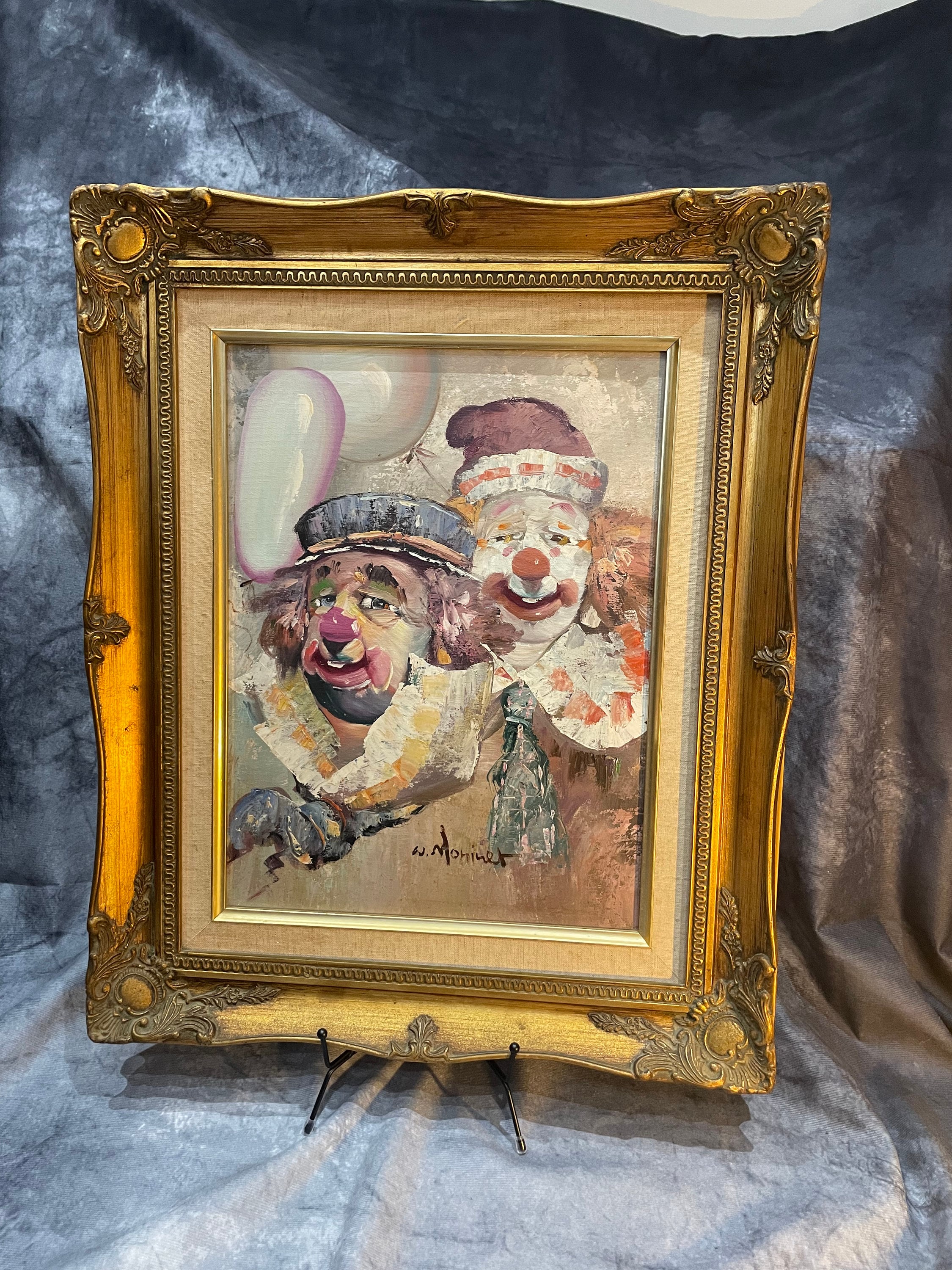 William Moninet Clowns Oil Painting: Signed, Gold Leaf Frame - Etsy
