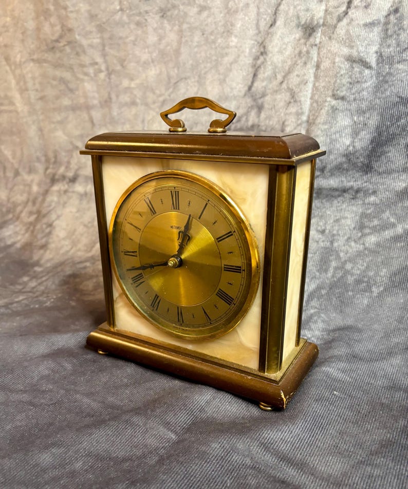 Vintage Metamec Mantel Clock: Brass & Faux Onyx, Made in England - Etsy