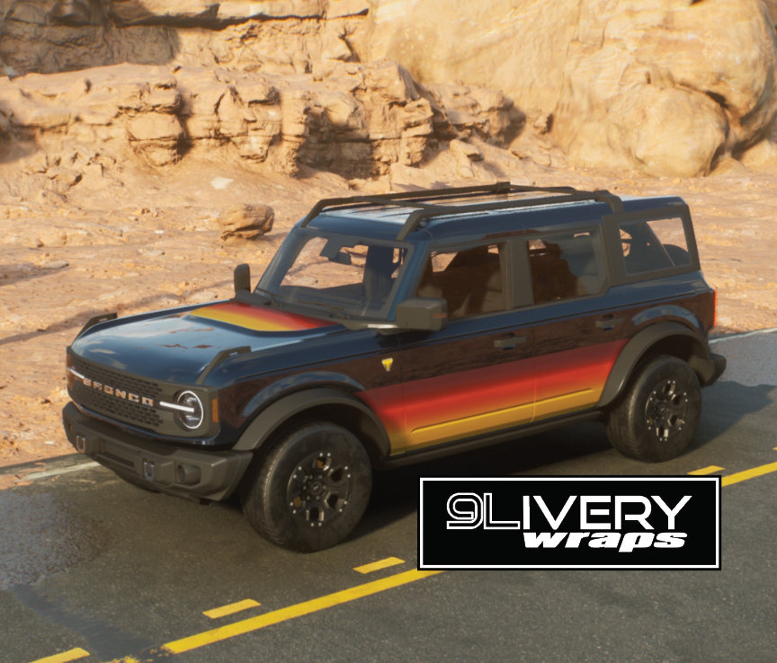 Retro Sunset Vaporwave Side Stripe + Hood Cowl - Made to Fit Bronco 2 ...