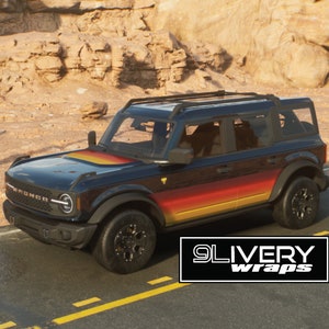 Retro Sunset Vaporwave Side Stripe + Hood Cowl - Made to Fit Bronco 2 ...