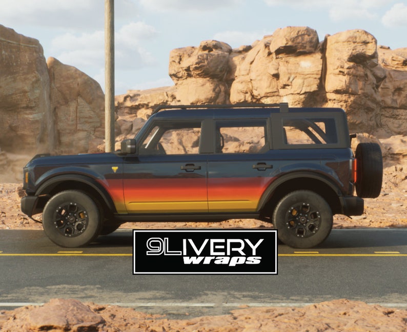 Retro Sunset Vaporwave Side Stripe + Hood Cowl - Made to Fit Bronco 2 ...
