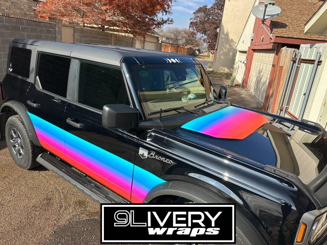 Retro Sunset Vaporwave Side Stripe + Hood Cowl - Made to Fit Bronco 2 ...