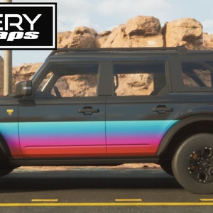 Retro Sunset Vaporwave Side Stripe + Hood Cowl - Made to Fit Bronco 2 ...