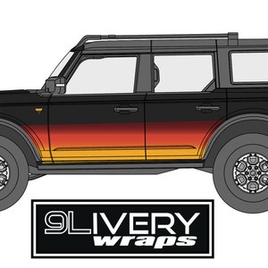 Retro Sunset Vaporwave Side Stripe + Hood Cowl - Made to Fit Bronco 2 ...