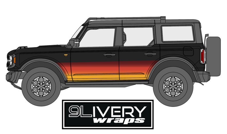 Retro Sunset Vaporwave Side Stripe + Hood Cowl - Made to Fit Bronco 2 ...