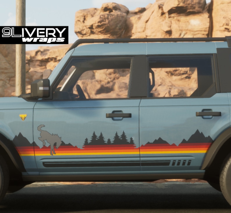 Retro Tree Mountain Decals: Hood Cowl and Rocker Stripes Fits Bronco ...