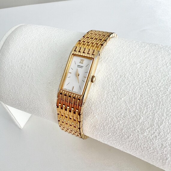 Vintage Seiko Women’s Watch: Rectangle White Dial, Go… - Gem