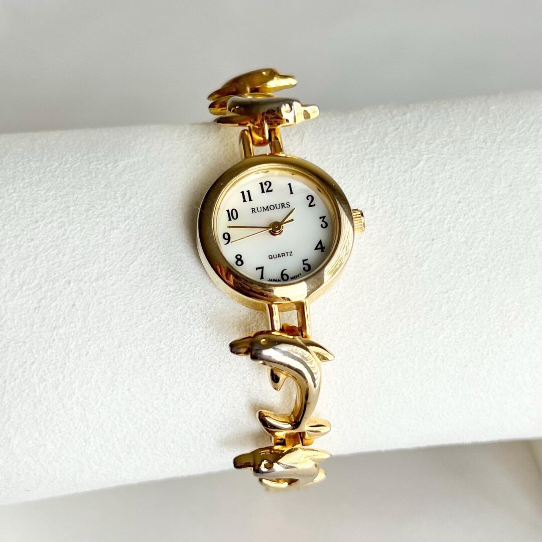 Vintage Rumours Women’s Watch: Round White Dial, Dolphins, Gold Tone - Etsy