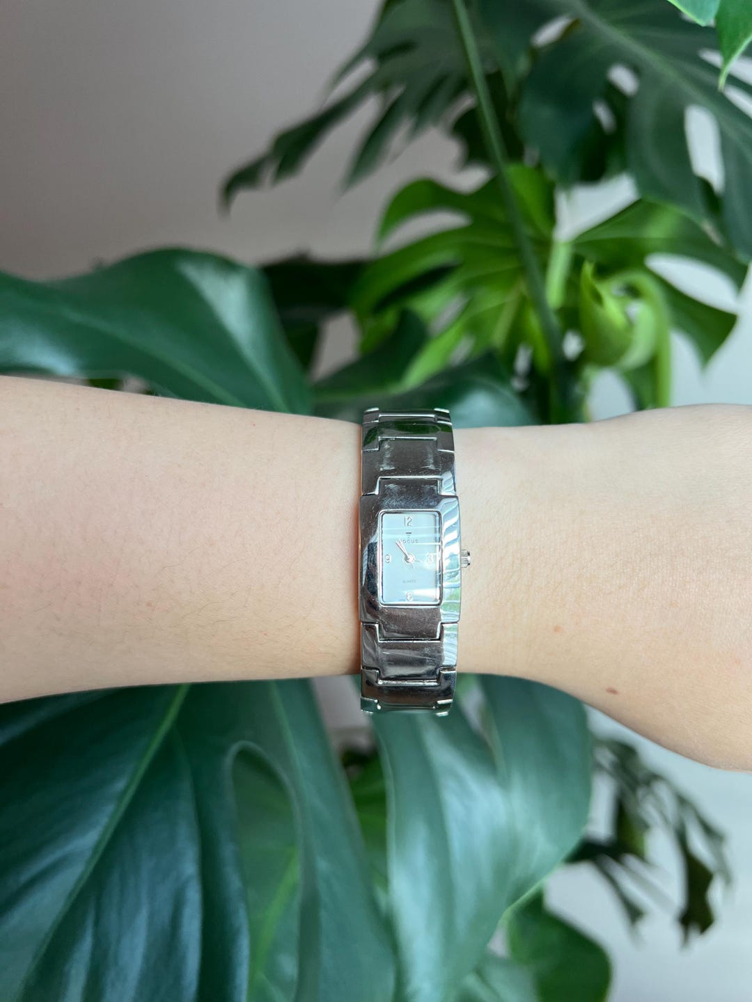 Vintage Focus Chunky Women’s Watch | Rectangle White Dial | Silver Tone ...