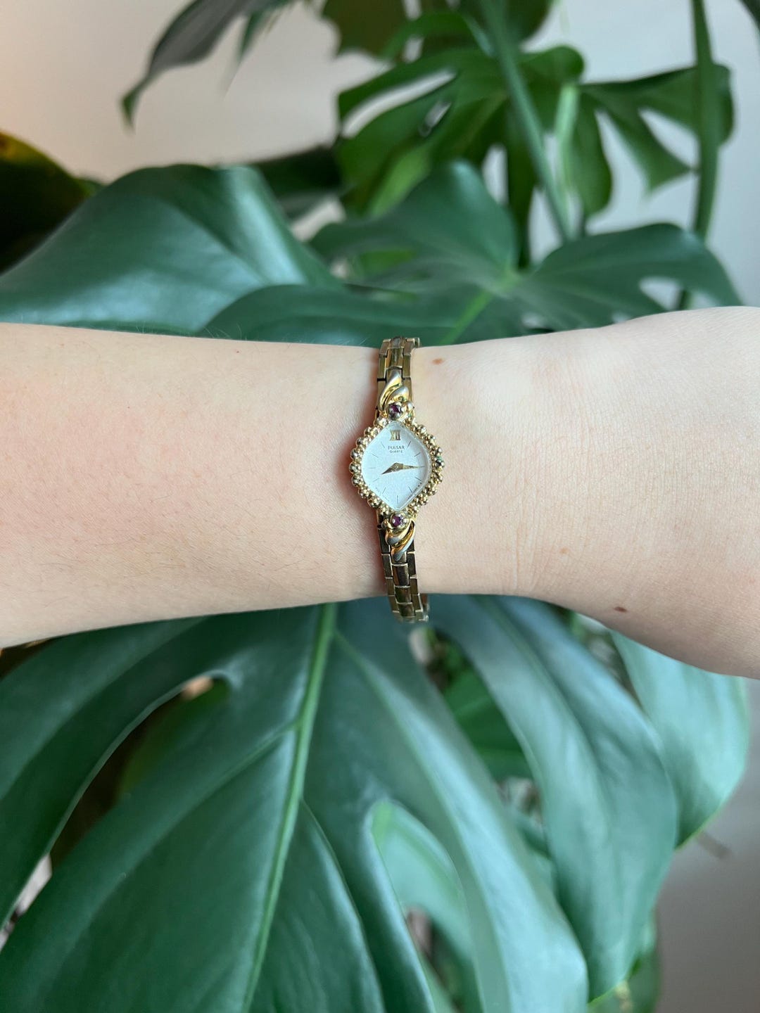 Vintage Pulsar Dainty Women’s Watch | Marquise White Dial | Ruby Bezel ...