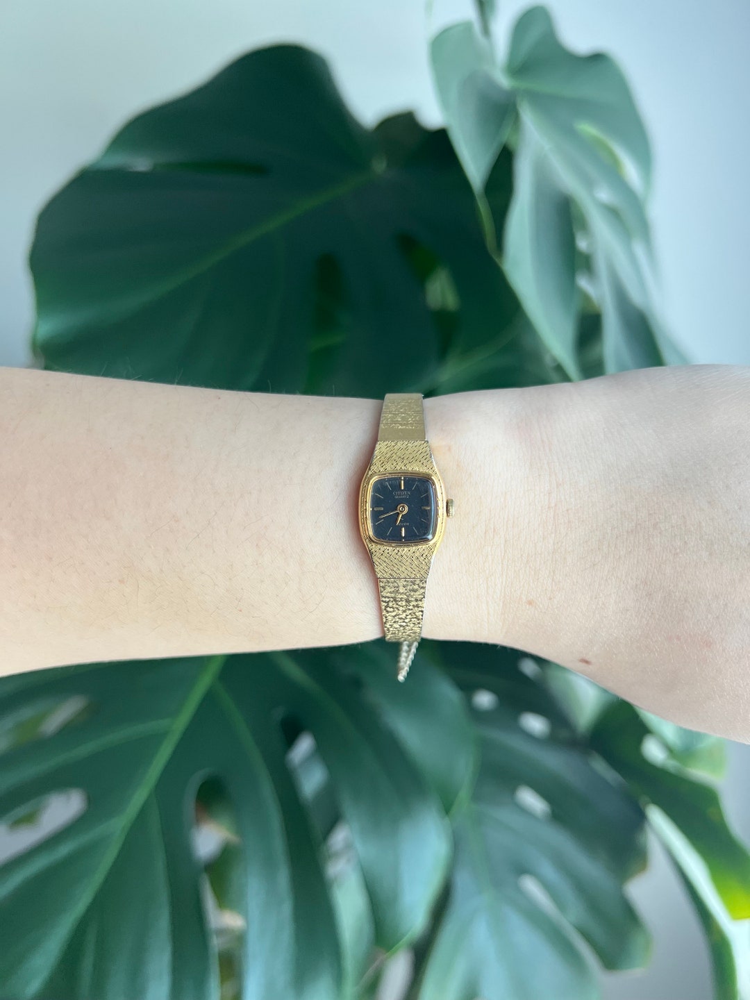 Vintage Citizen Dainty Womens Watch Square Black Dial Gold Tone - Etsy