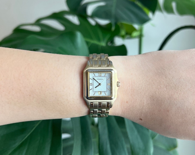 Vintage Fossil Tank Watch | Boxy White Dial | Gold/silver Tone | Non ...