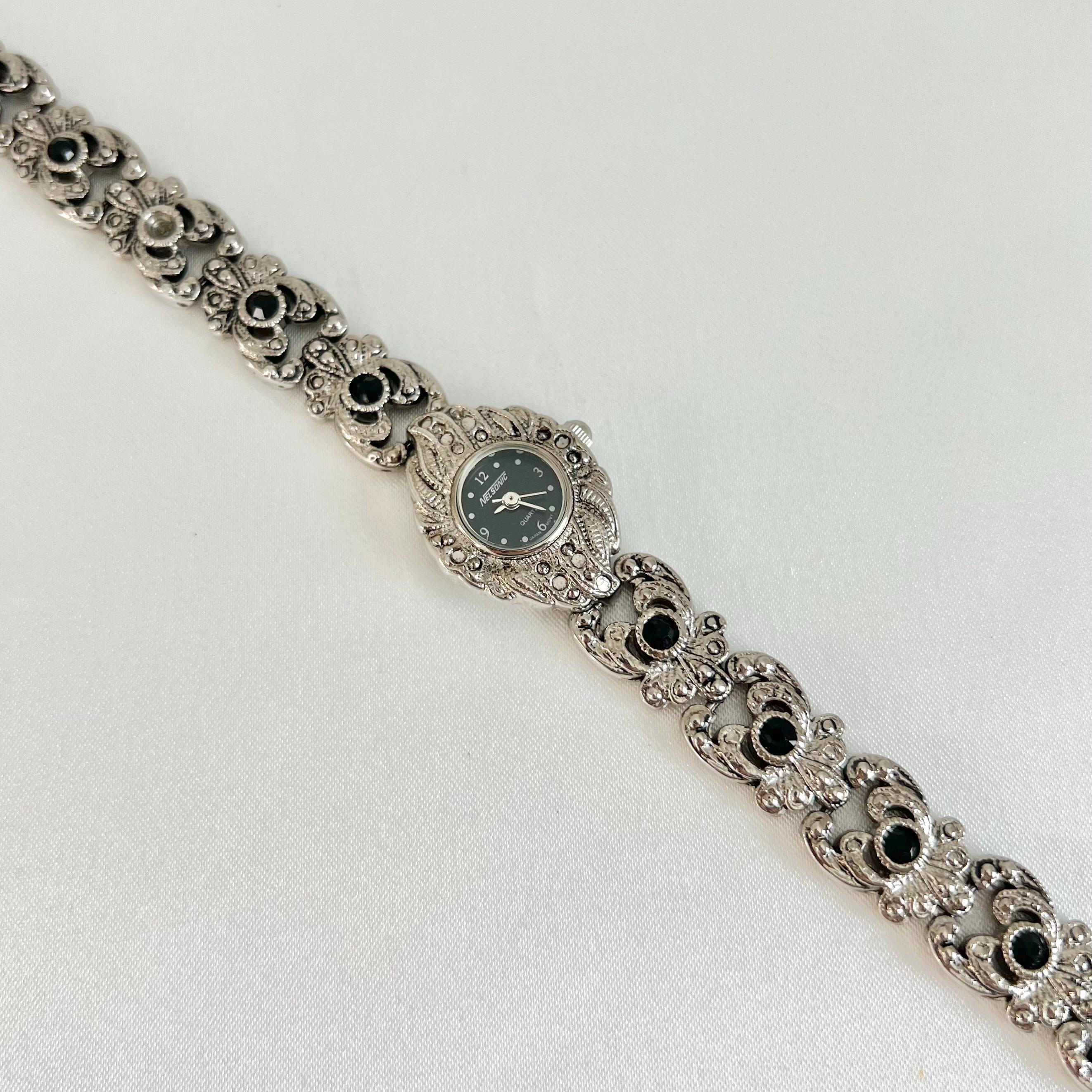 Vintage Dainty Nelsonic Women’s Watch | Round Black Dial | Black ...