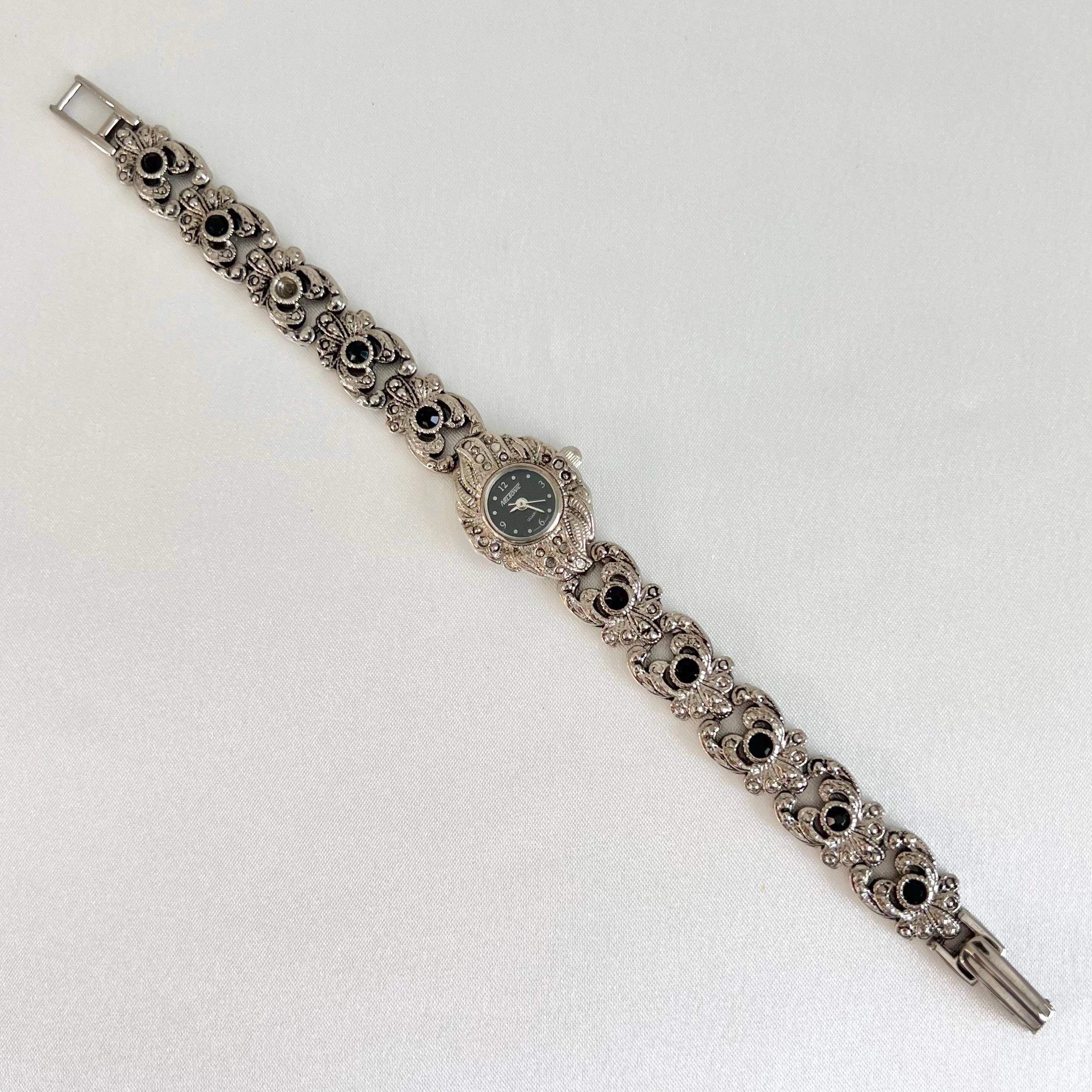 Vintage Dainty Nelsonic Women’s Watch | Round Black Dial | Black ...