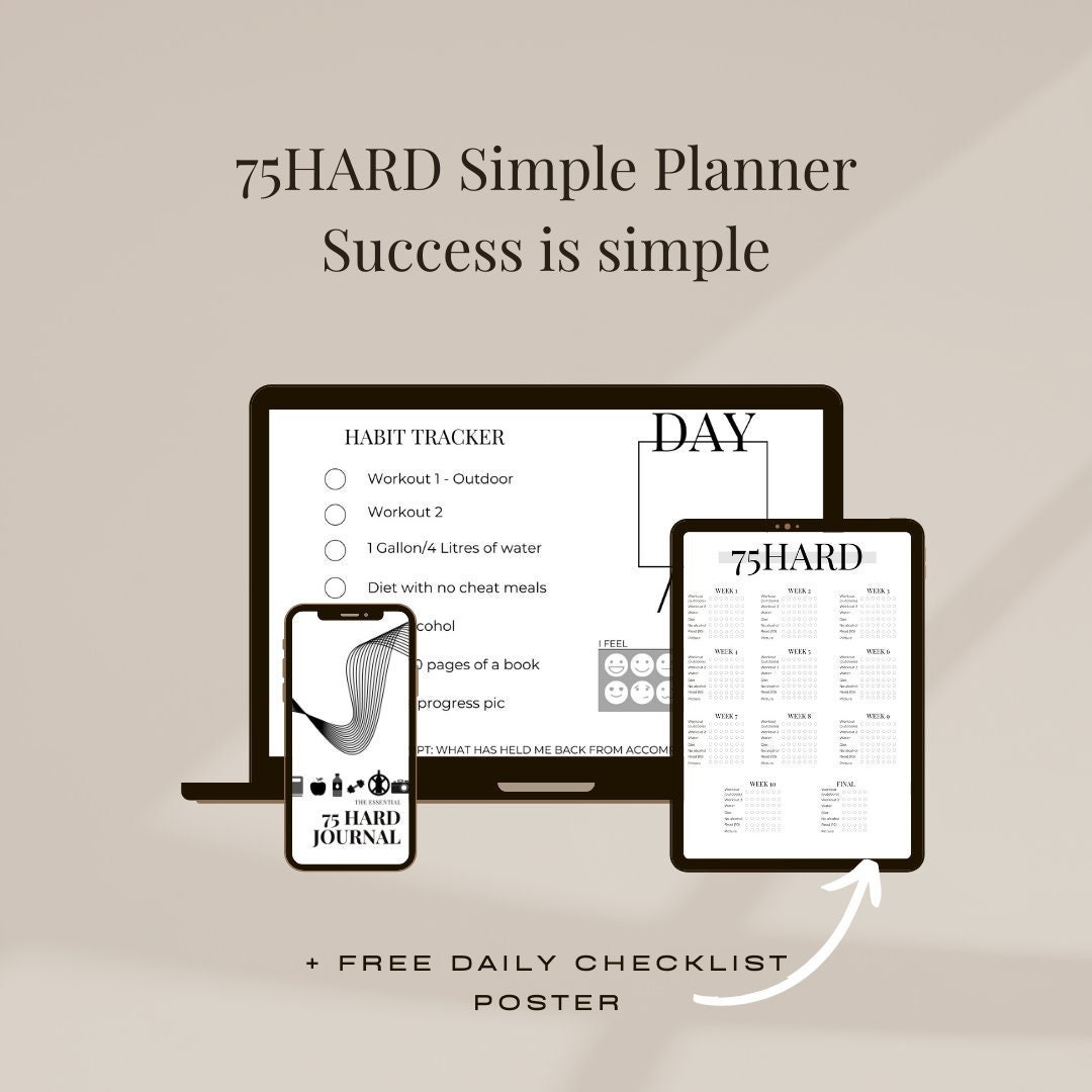 75 Hard Journal and Tracker Free Poster, 75 Day Habit and Goals ...