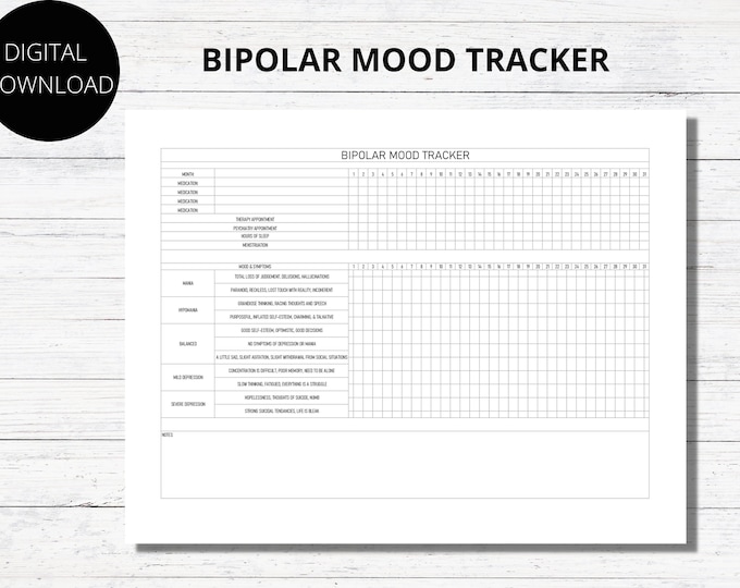 Printable Bipolar Monthly Mood Tracker - Etsy