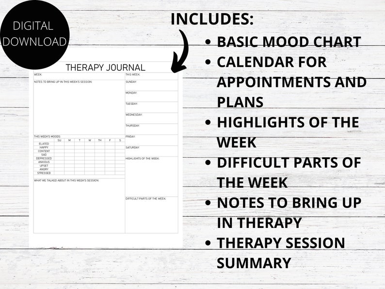 Printable Weekly Therapy Journal Therapy Notes Planner - Etsy