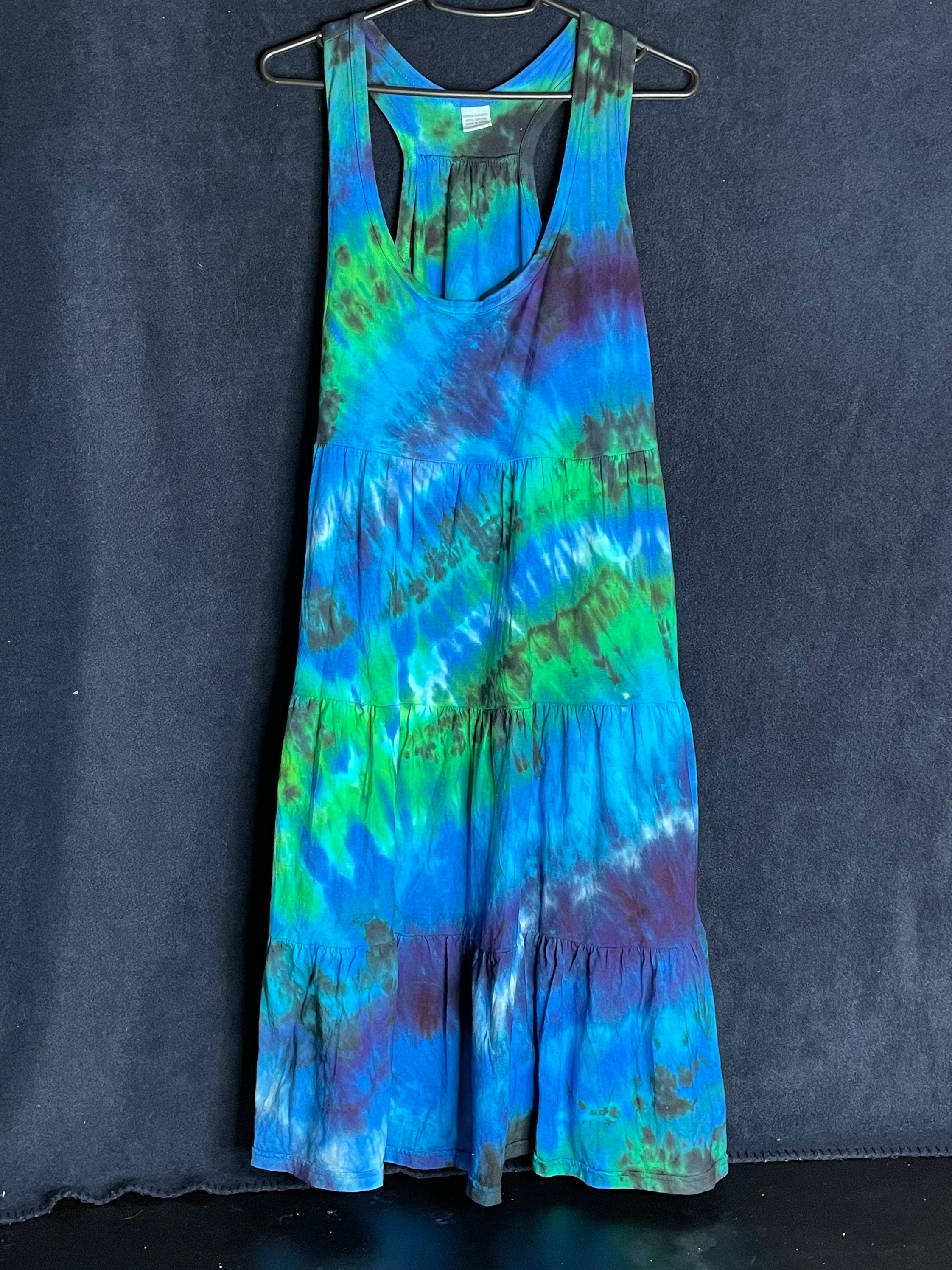 Tie Dye Dress Racer Back Size Med, Blue Purple Green and Black - Etsy