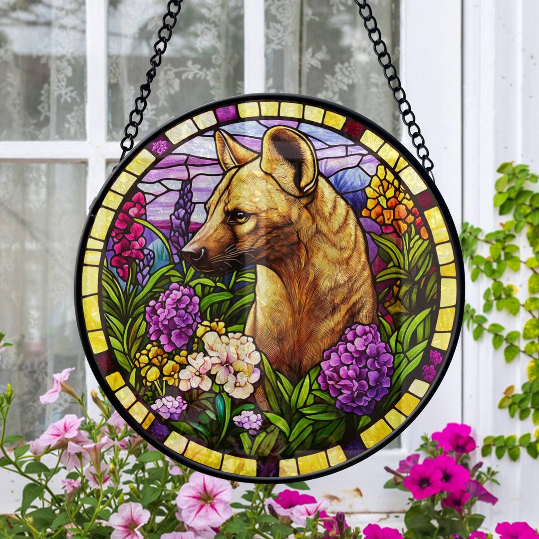 Hyena Round Stained Glass Suncatcher, Hyena Window Hanging Wall Decor ...