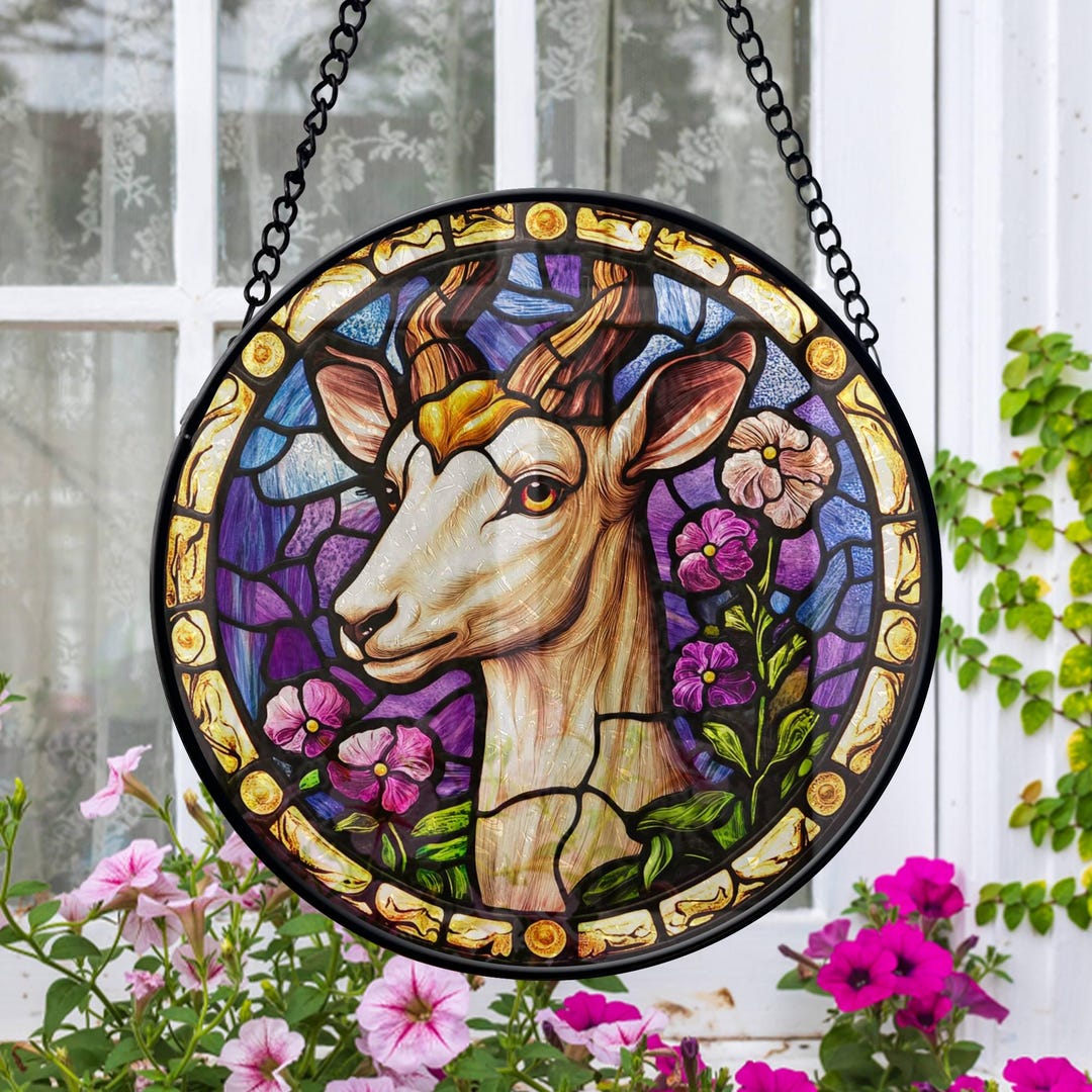 Antelope Round Stained Glass Suncatcher, Antelope Window Hanging Wall ...