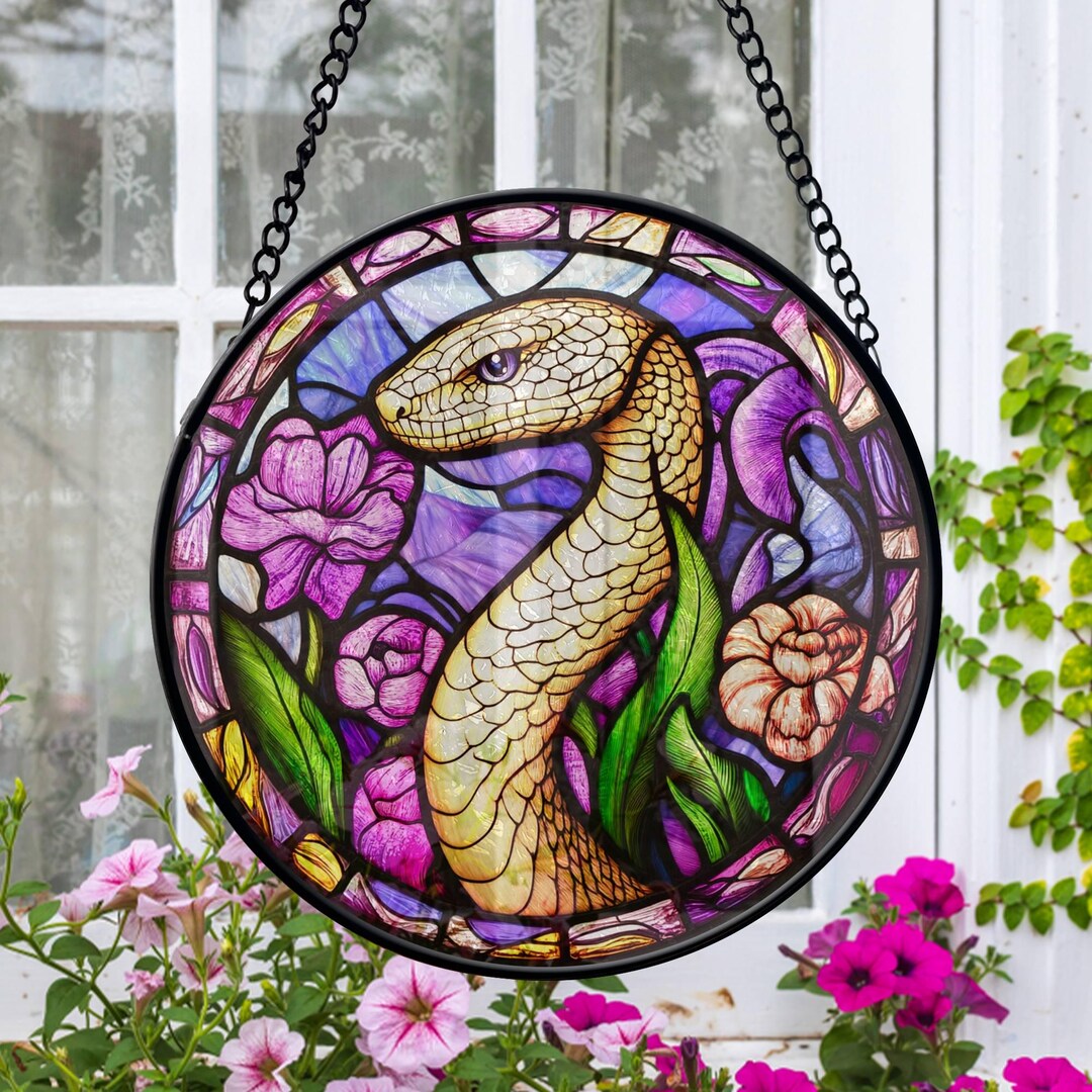 Cobra Round Stained Glass Suncatcher, Cobra Window Hanging Wall Decor ...