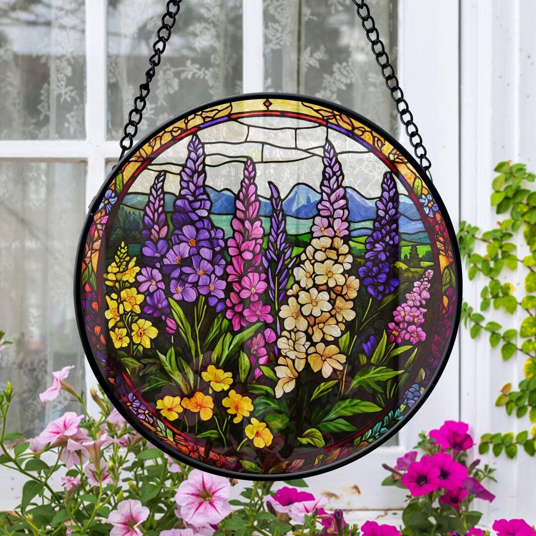 Astilbe Flowers Round Stained Glass Suncatcher, Astilbe Flowers Window ...