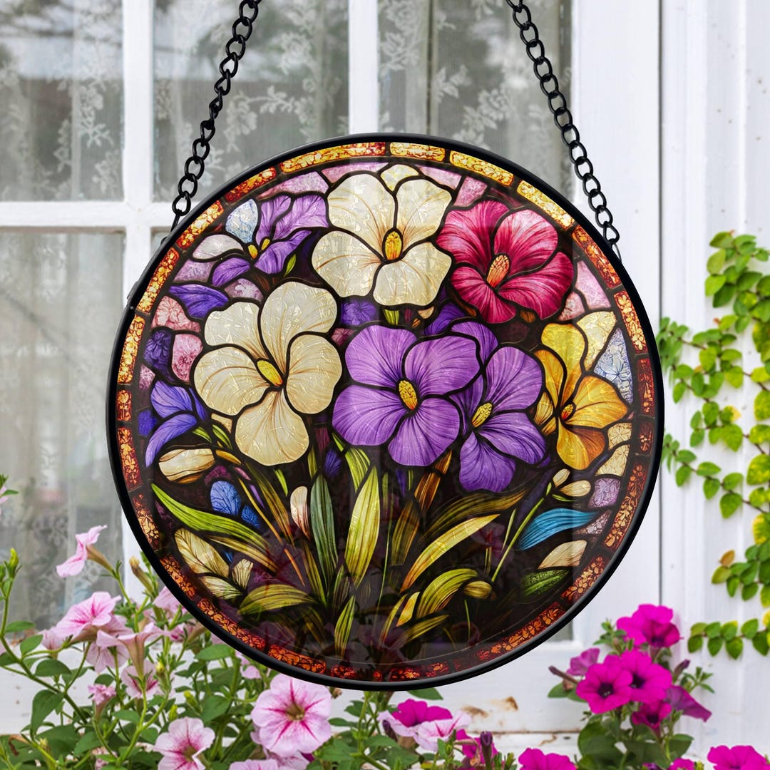 Bouvardia Flowers Round Stained Glass Suncatcher, Bouvardia Flowers ...