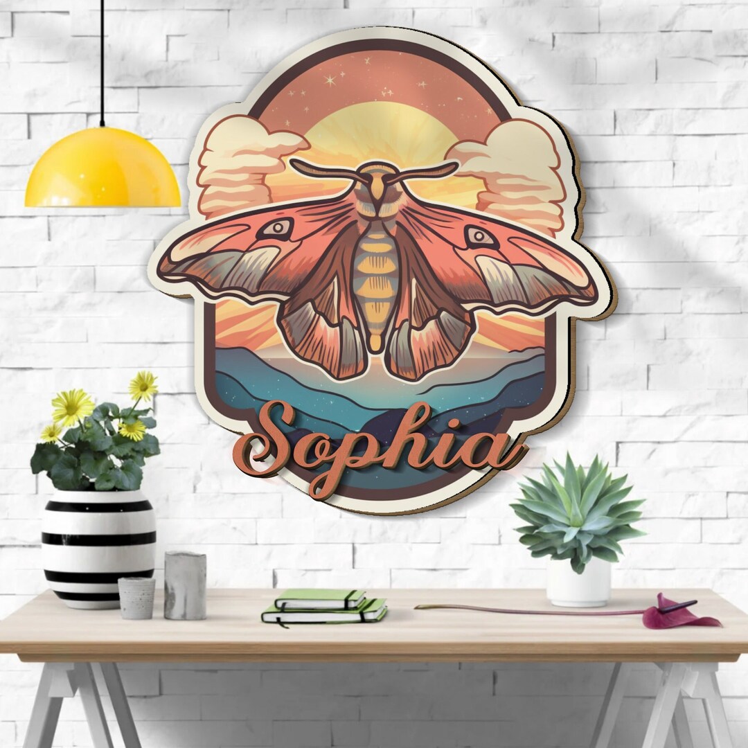 Custom Name Moth Wooden Hanging Home Décor Plaques & Signs With 2 Layer ...