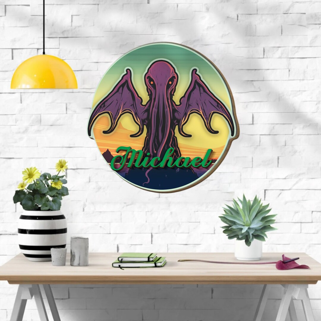Custom Name Cthulhu Wooden Hanging Home Décor Plaques & Signs With 2 ...