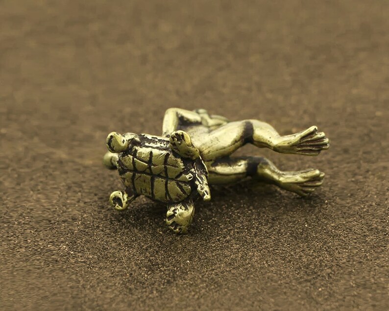 Antique Brass Tortoise and Frog Miniature Statue: Desk, Home Decoration ...
