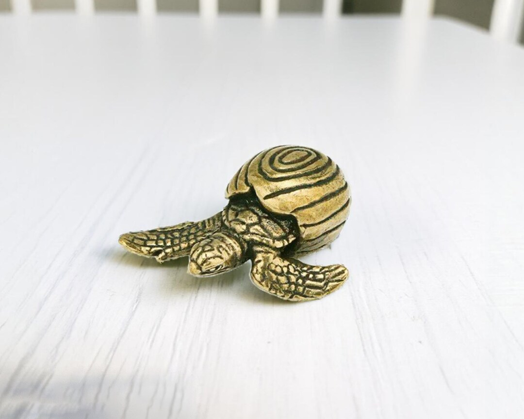 Miniature Solid Brass Sea Turtle Figurine Desktop Ornament & Tea Pet ...