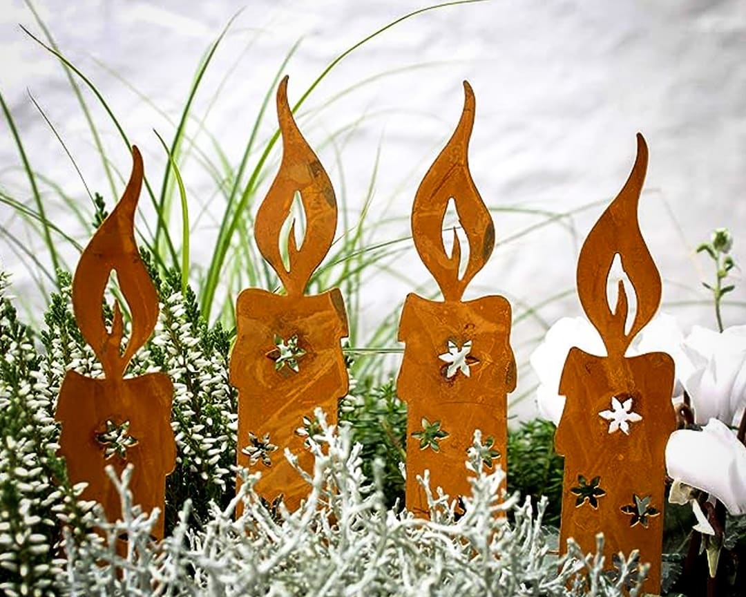 Rusty Snow Flake Candles Rusty Candle Silhouette Pack Of4 Christmas ...