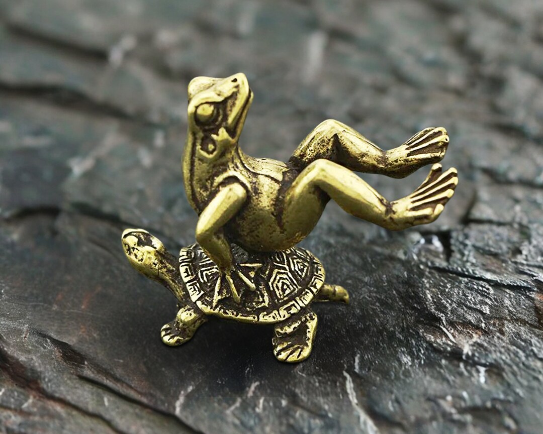 Antique Brass Tortoise and Frog Miniature Statue: Desk, Home Decoration ...